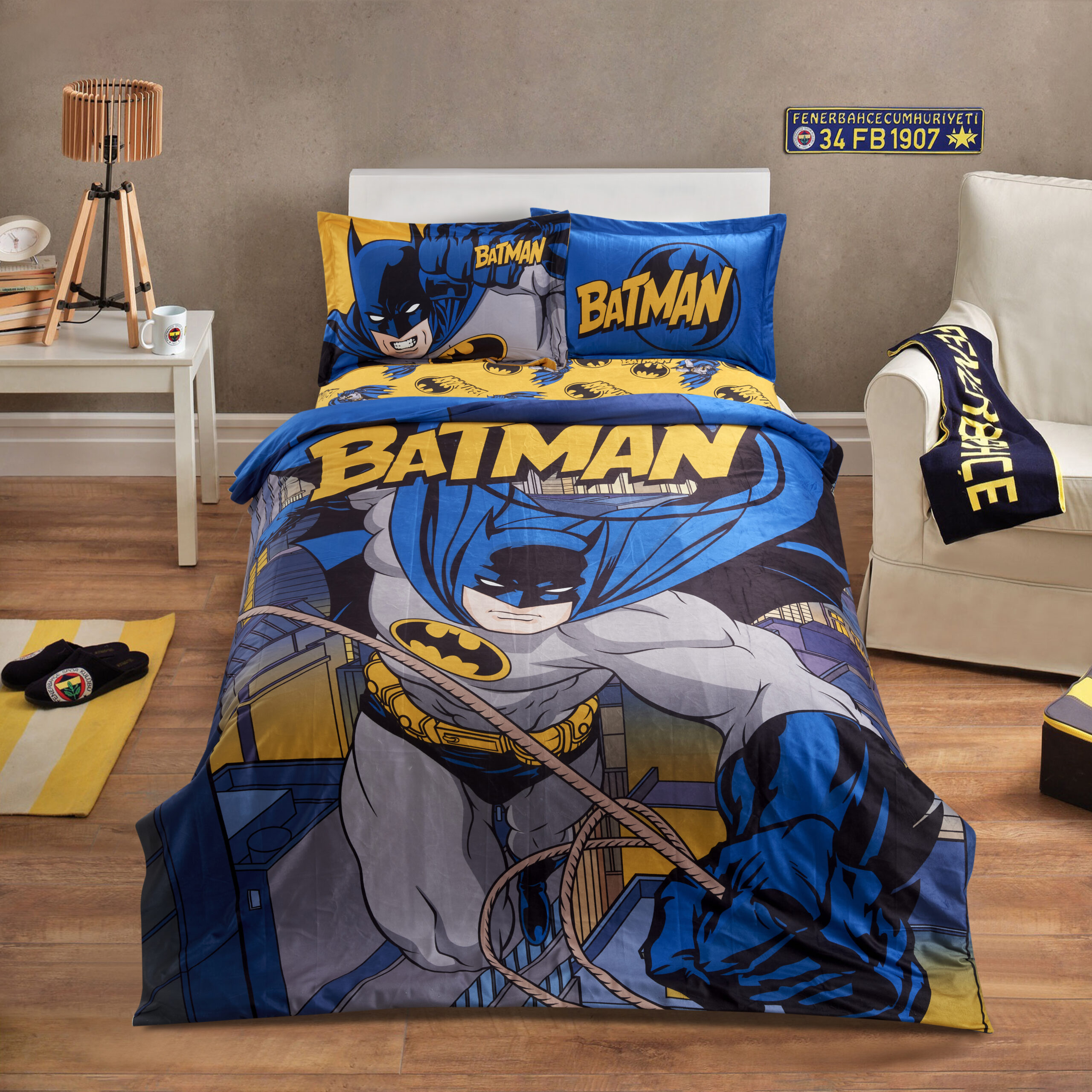 Kids Comforter Set 170×230cm Single 4Pcs Batman - Outlet Home